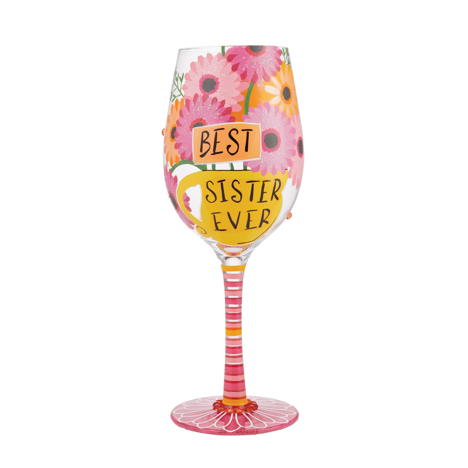 "Best Sister Ever" Hand-Painted Wine Glass, 15 oz. – Designs by Lolita