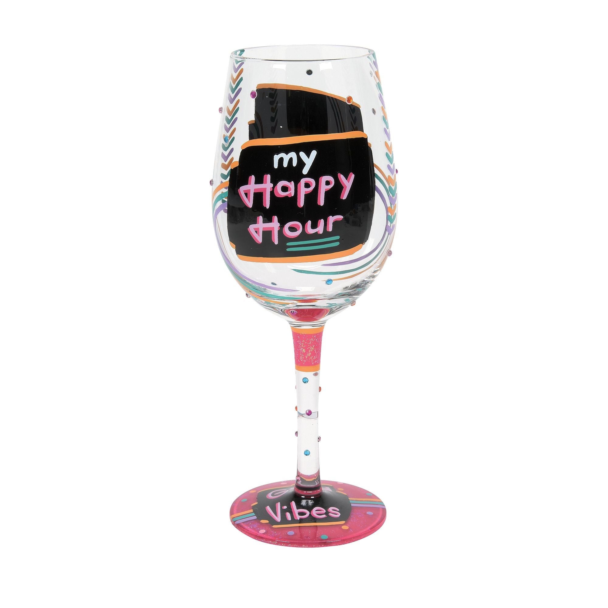 Happy Hour Hand-Painted Wine Glass, 15 oz. – Designs by Lolita