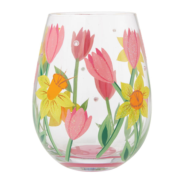 Spring Bloom Hand Painted Stemless Wine Glass - Designs by Lolita